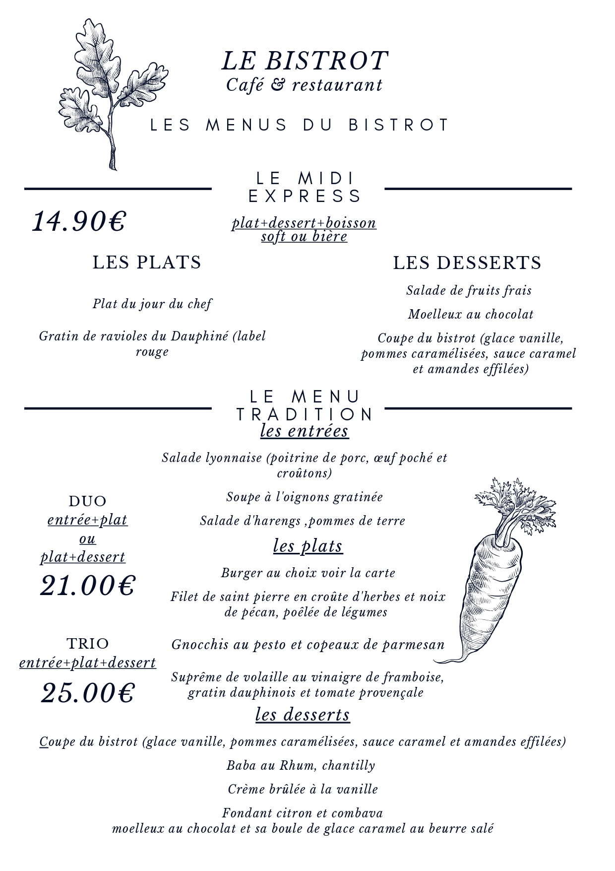 Carte & menus - Bistrot Dardilly